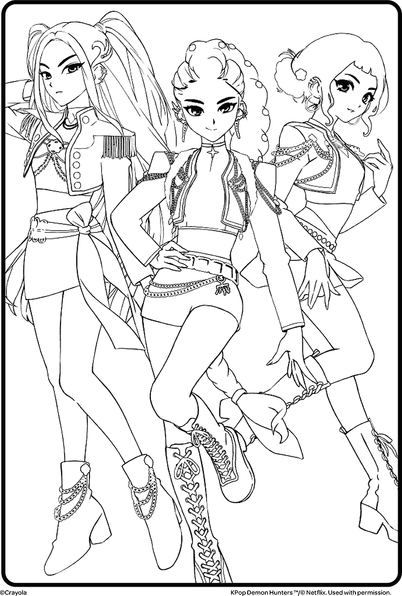 Free Crayola K-Pop Demon Hunters Huntrix Coloring Page