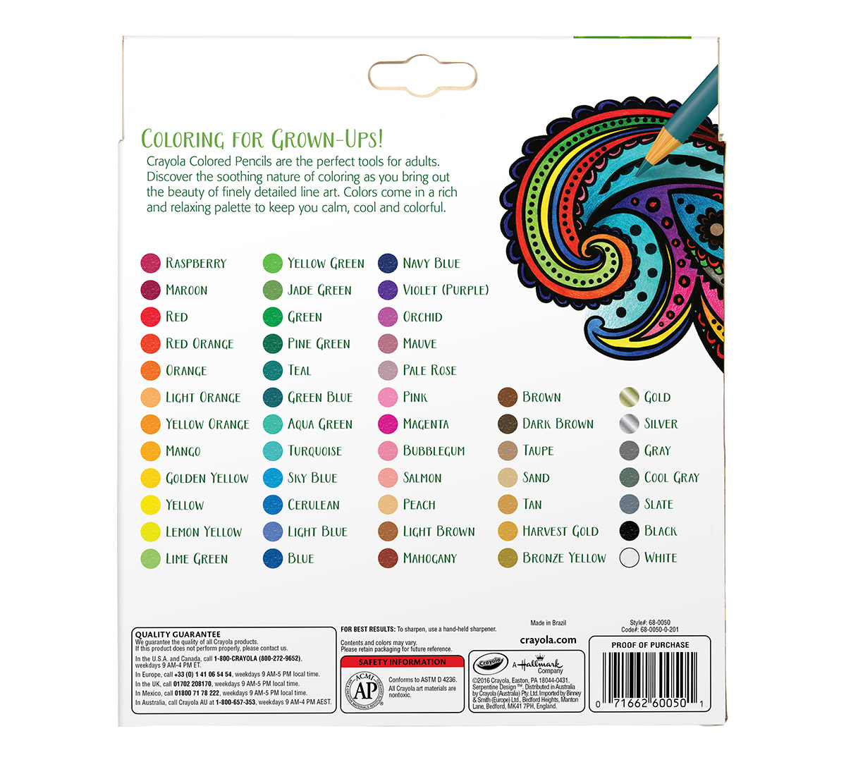 Colored Pencils, Adult Coloring Set, 50ct